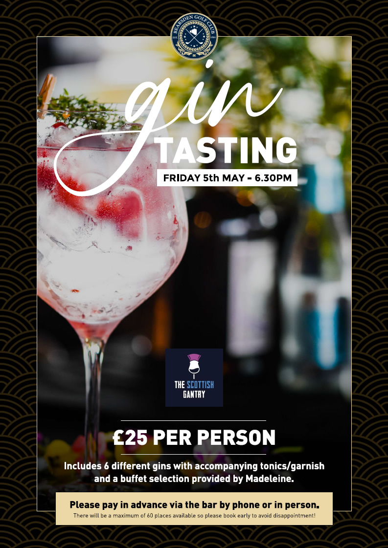 Gin Tasting Evening – 5th May 2023 – Bearsden Golf Club